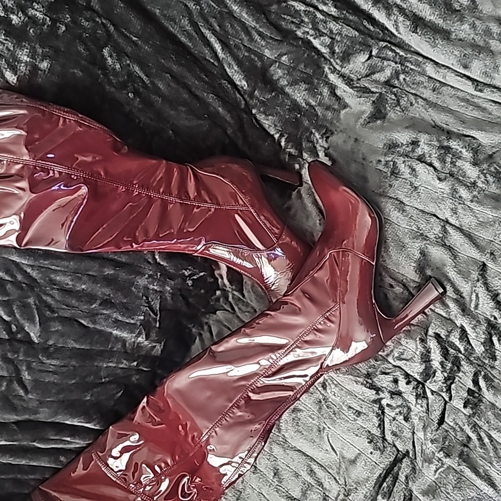 Over The Knee Patent Leather Dark Red Boots - Gem